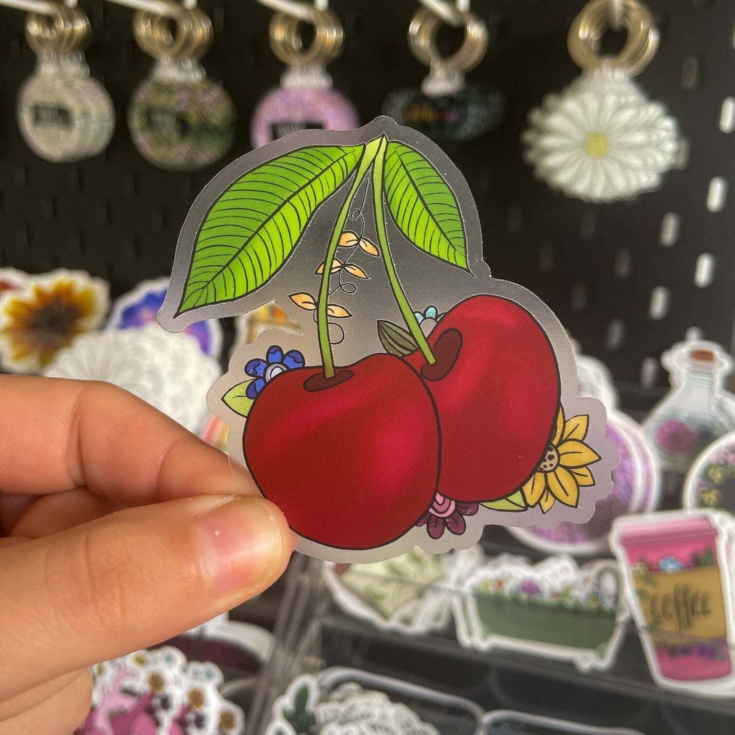Cherry Floral Vinyl Waterproof & Weatherproof Sticker | MFA The Pink ...